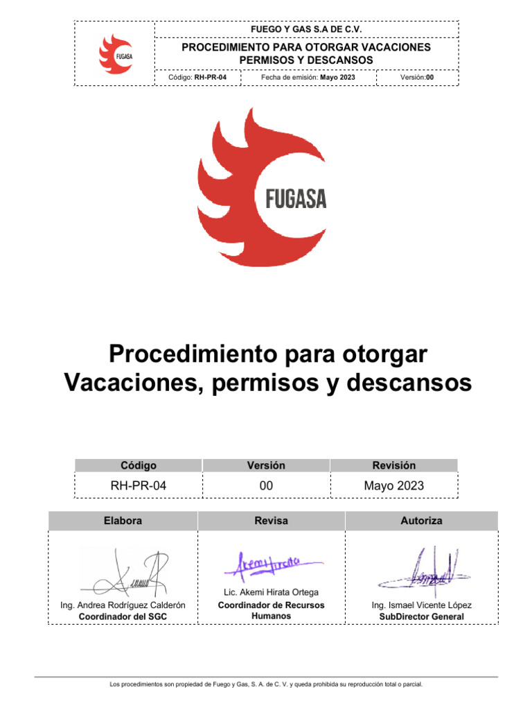 RH-PR-04 Procedimiento para Otorgar Vacaciones Permisos y Descansos ...