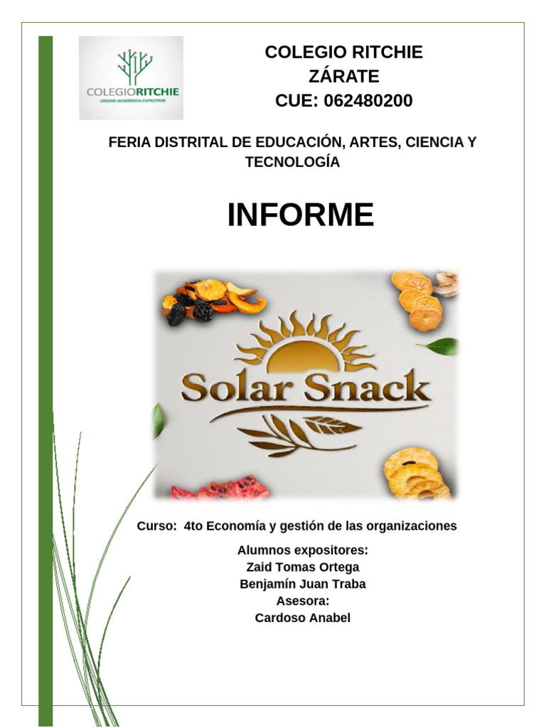 Proyecto Solar Snack: Emprendimiento Sostenible | PDF | Energía solar ...
