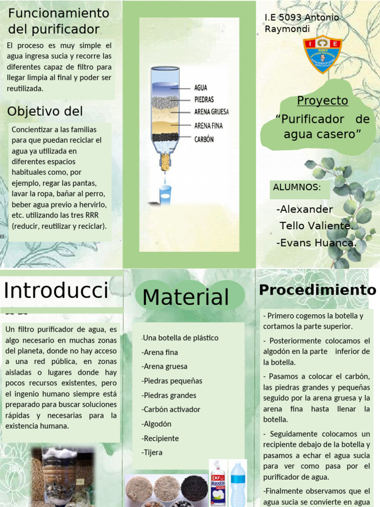 Triptico Purificador de Agua | PDF | Agua | Materiales