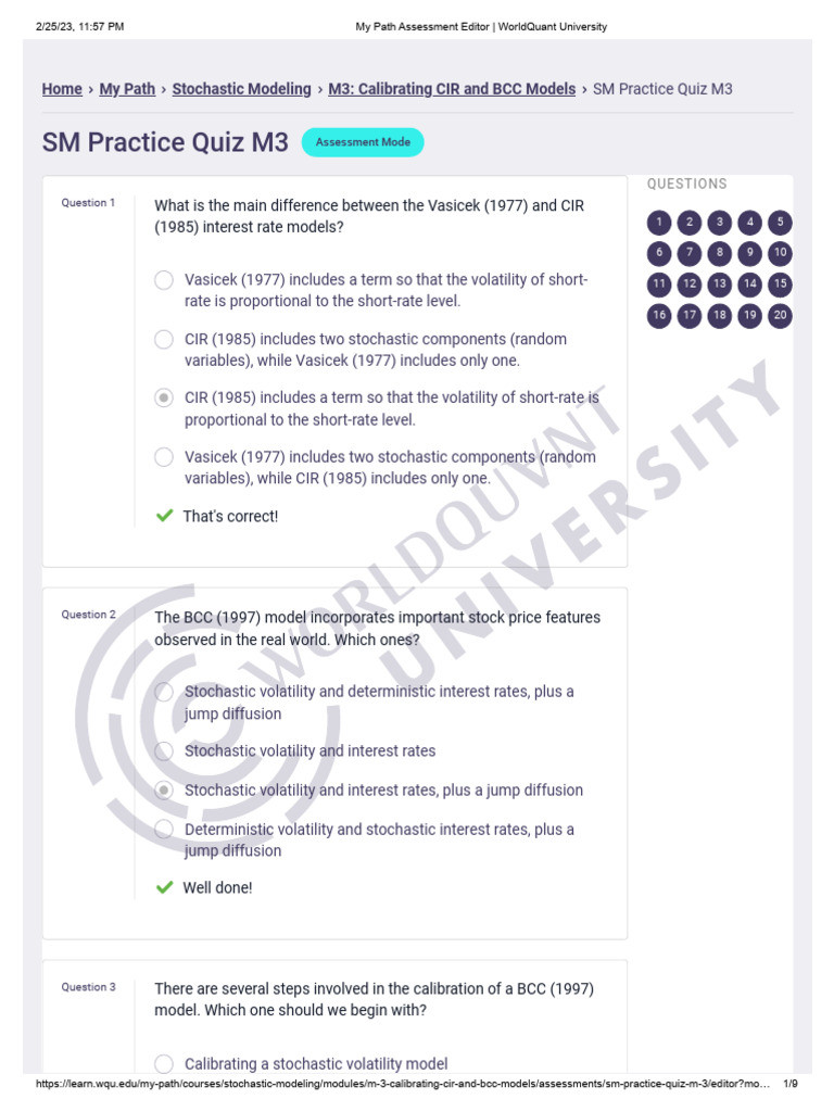 Stochastic Modeling Practice Quiz M3 | PDF | Volatility (Finance ...