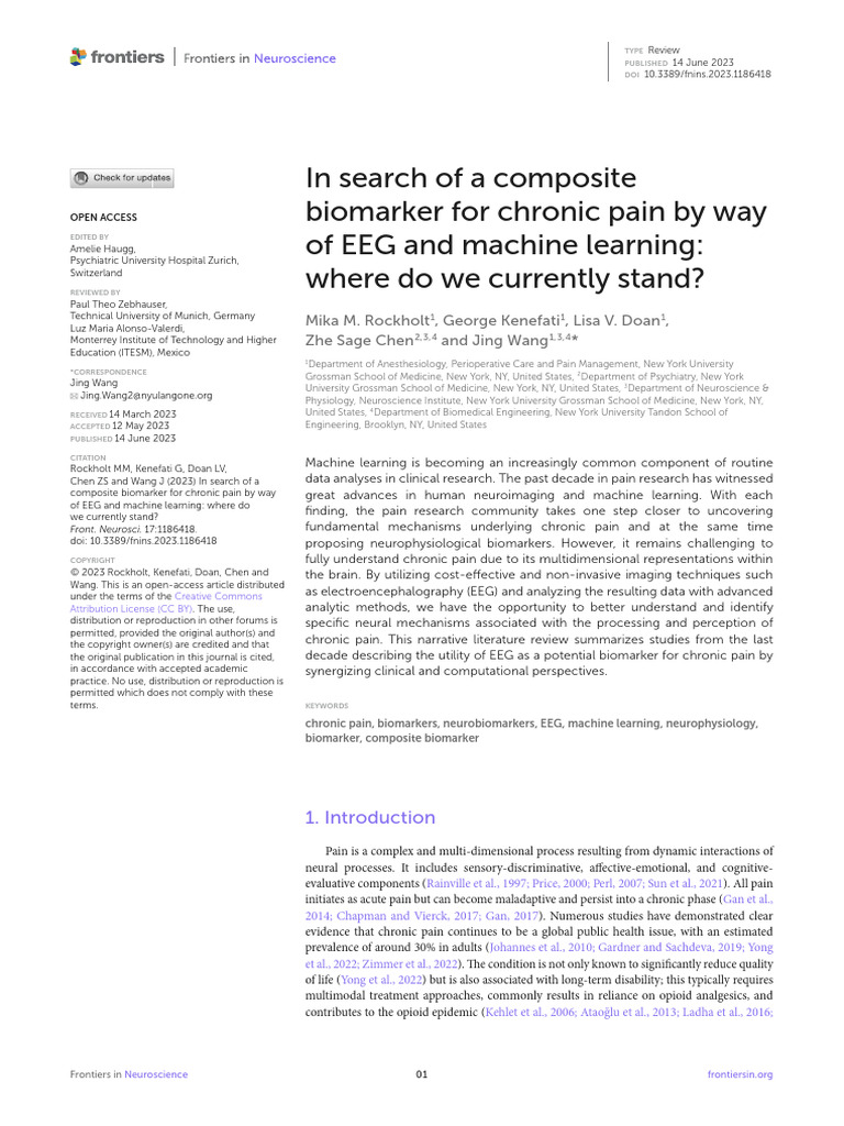 In Search of A Composite Biomarker For Chronic Pain by Way of EEG and ...