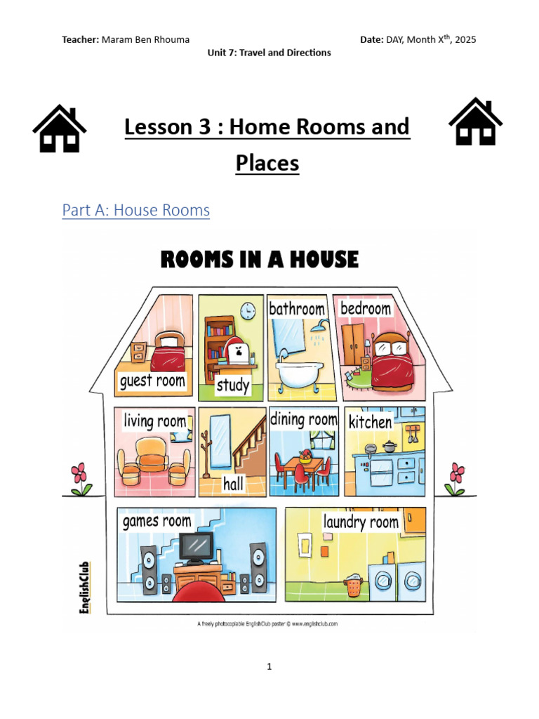 House Rooms and Places Lesson | PDF