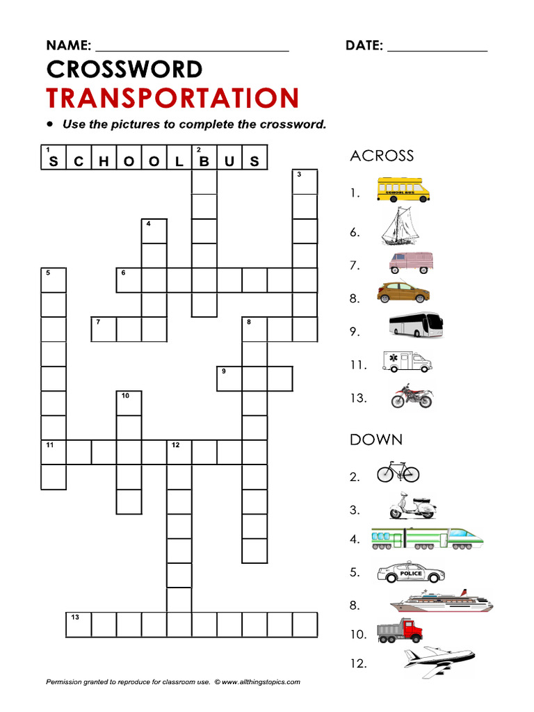 Crossword Means of Travel | PDF
