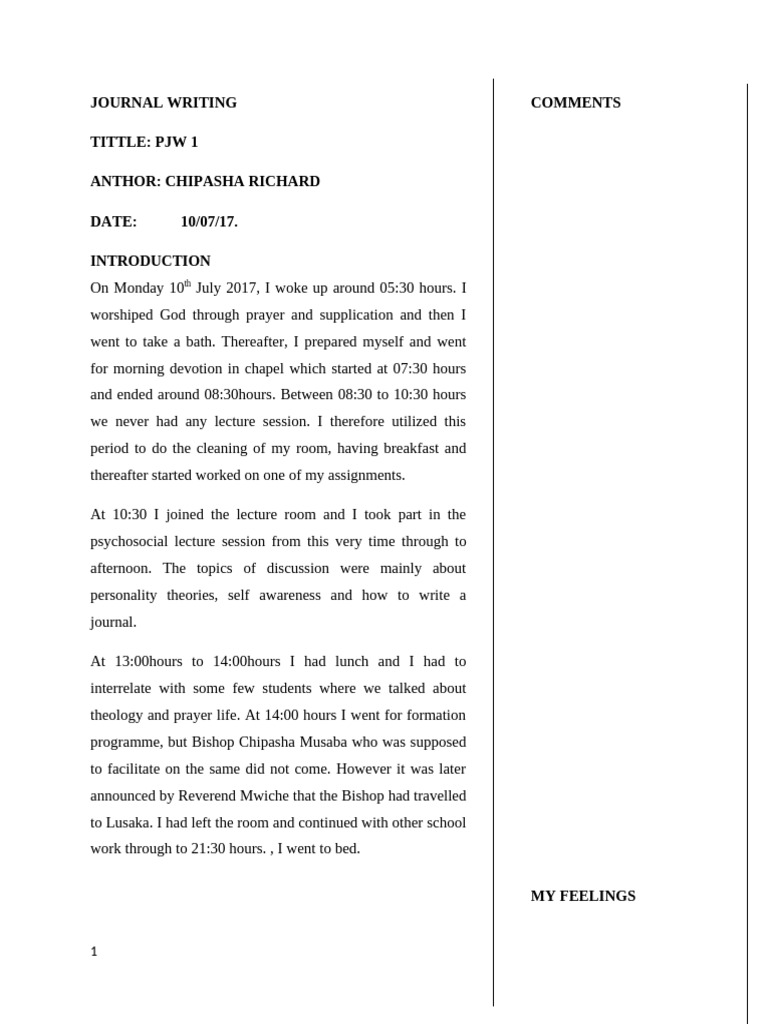 2017 Semester 2 Chipasha Journal | PDF | Psychology