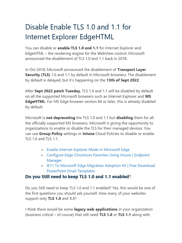 Disable Enable TLS 1 Internet Explorer | PDF | Transport Layer Security | Internet Explorer