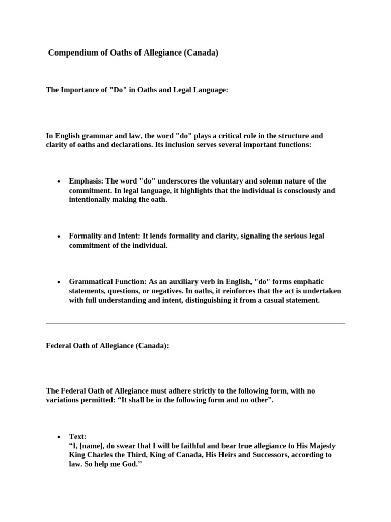 Compendium of Oaths of Allegiance | PDF | Oath Of Office | Provinces And Territories Of Canada