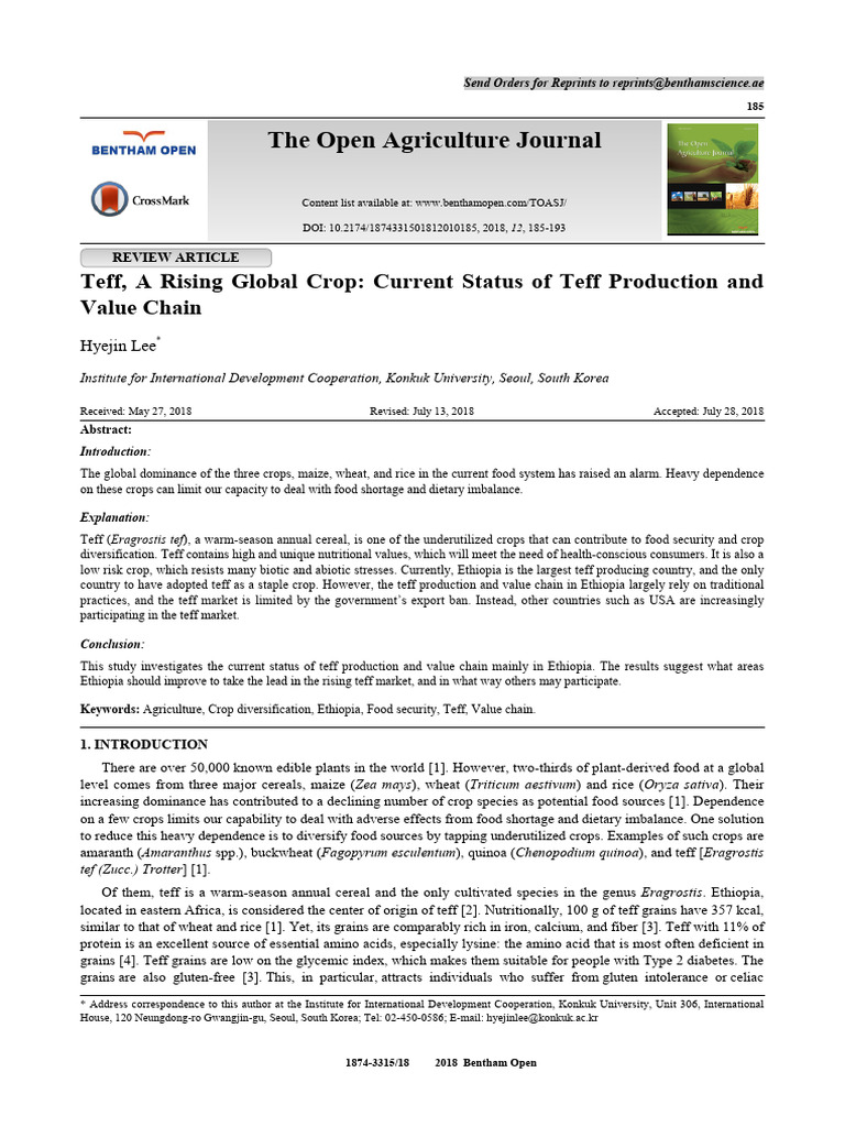 Teff A Rising Global Crop Current Status of Teff Production and | PDF ...