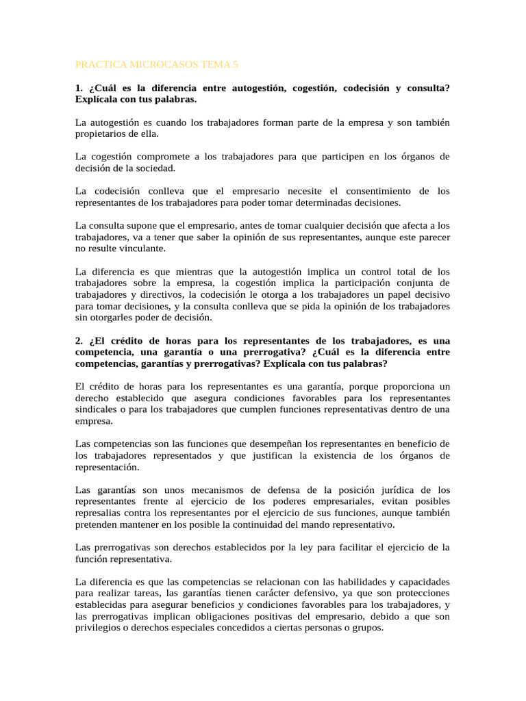 Práctica Tema 5 | PDF | Sindicato | Derecho laboral