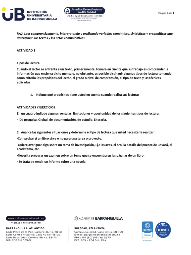 Actividad 1 Tipos de Lectura C2 | PDF