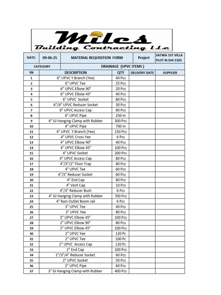 Drainage Upvc Items, Satwa1st Villa 334-1505 | PDF | Chemical ...