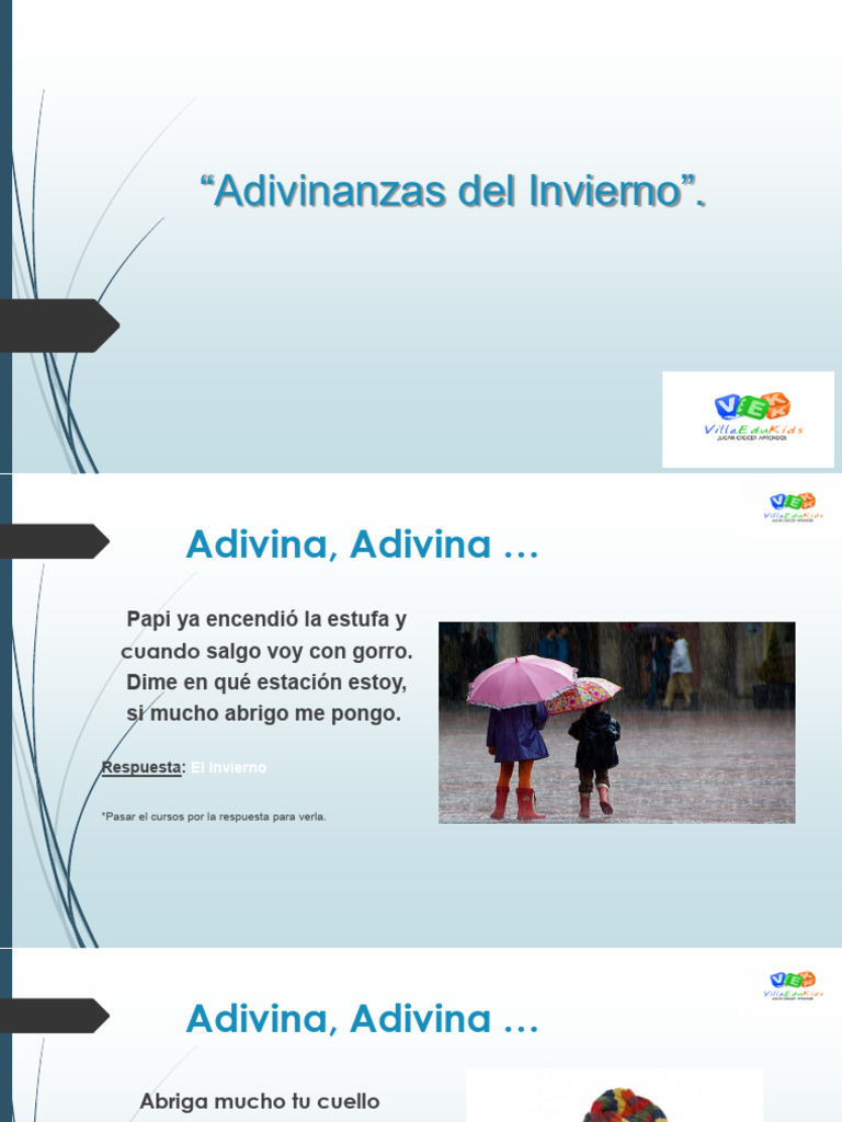 DIA 1 PPT Adivinanzas El Invierno, Lenguaje Verbal | PDF