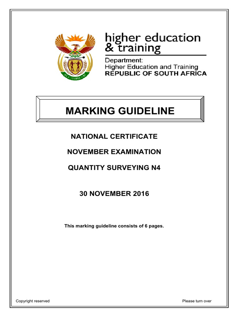 N4 Quantity Surveying November 2016 Memorandum | PDF | Specification ...