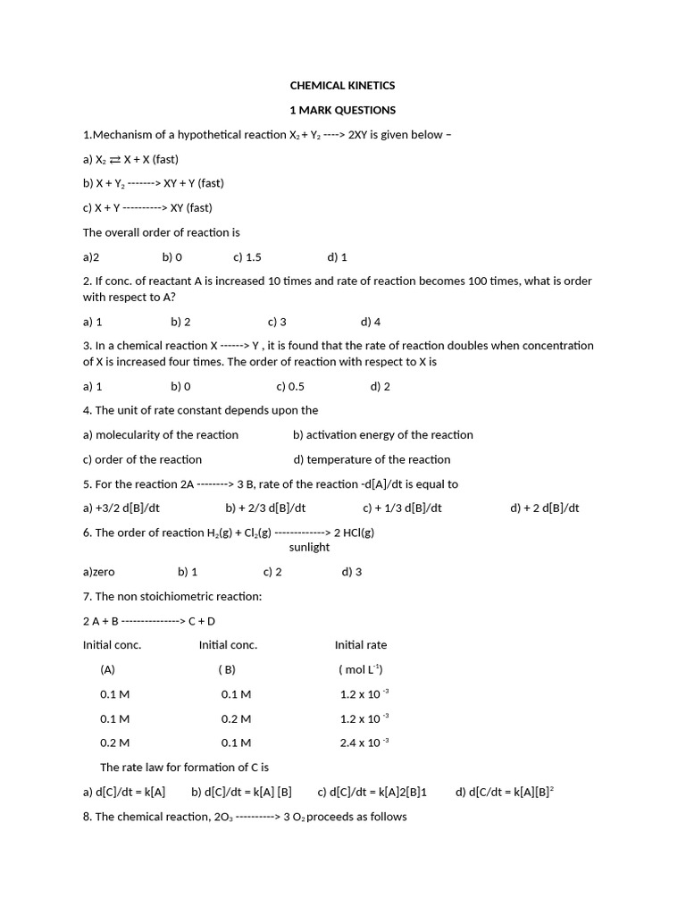CHEMICAL KINETICS (Assignment) | PDF | Reaction Rate | Chemical Reactions