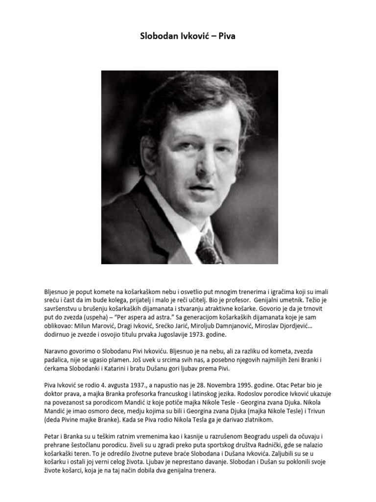 Slobodan Piva Ivkovic Biografija | PDF