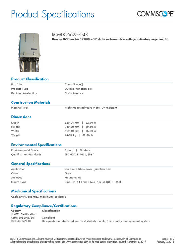 Raycap 6627 Outdoor Junction Box Specs | PDF | Specification (Technical ...