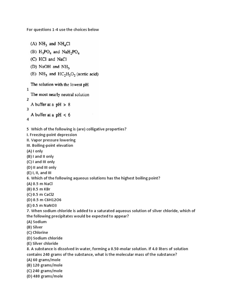 Chemistry Exam Practice Questions | PDF | Chemical Equilibrium | Acid