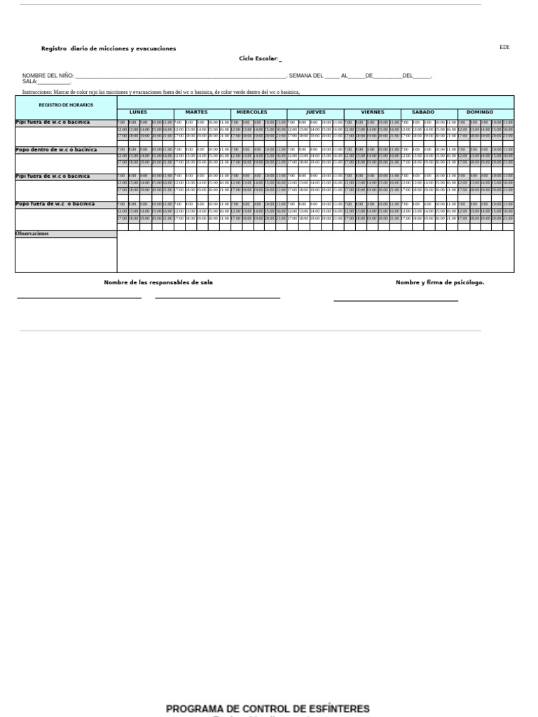 Formato Control de Esfinteres | PDF