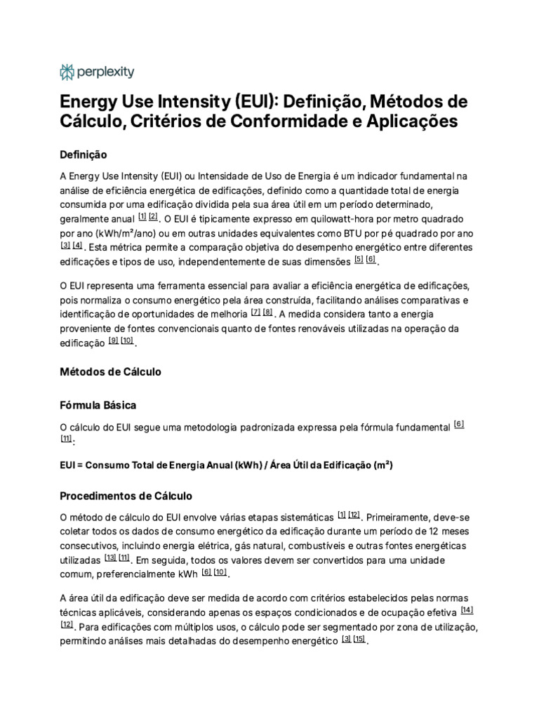 Energy Use Intensity (EUI) - Definição, Métodos de | PDF | Cálculo ...
