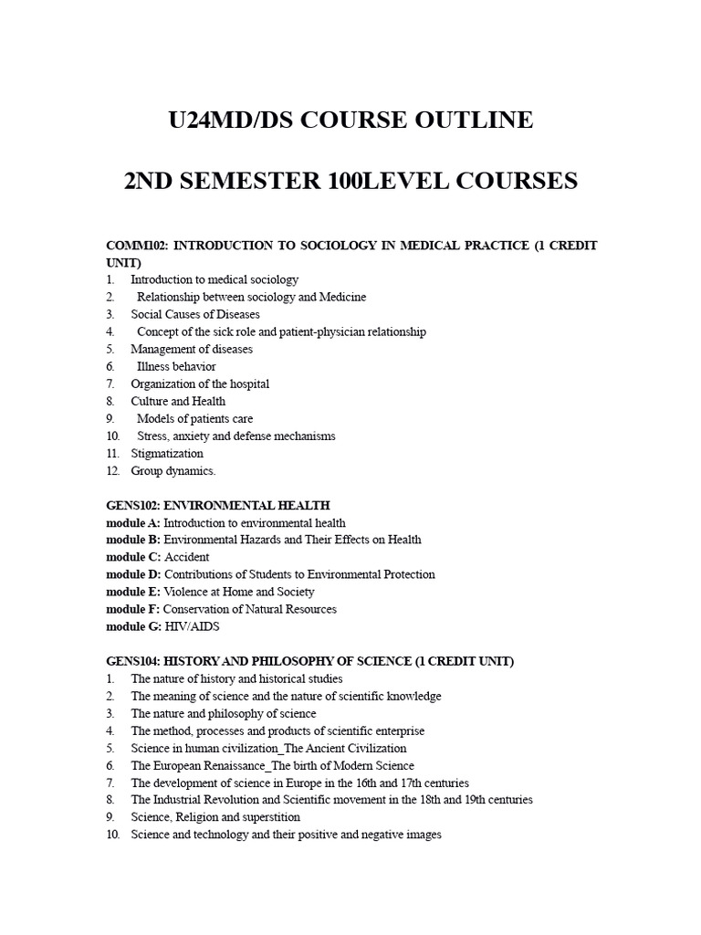 100level Course Outline (Academic Committee) | PDF | Chemistry | Genetics