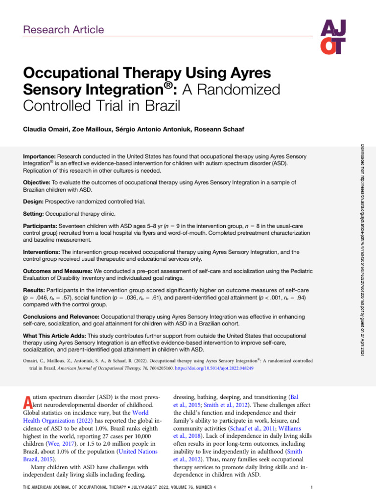 Occupational Therapy Using Ayres | PDF | Student's T Test ...