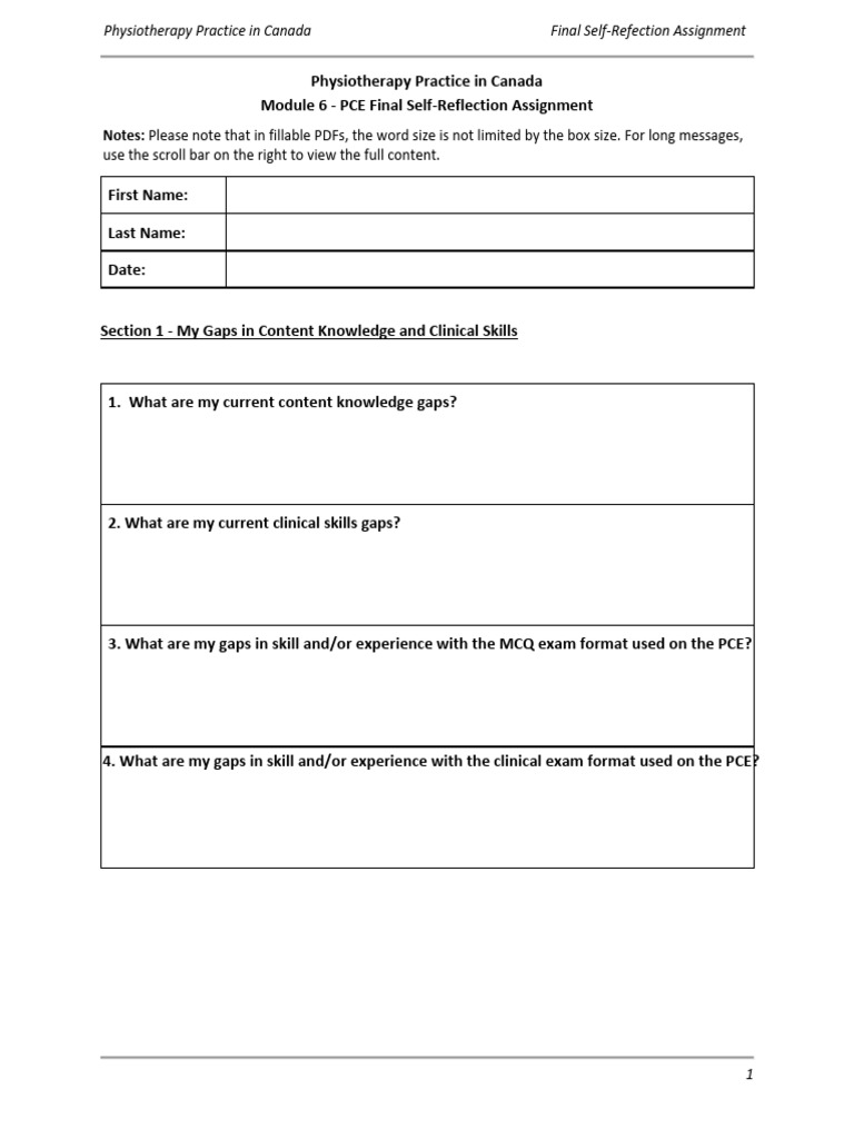 Self Reflection Assignment | PDF | Physical Therapy | Health Care