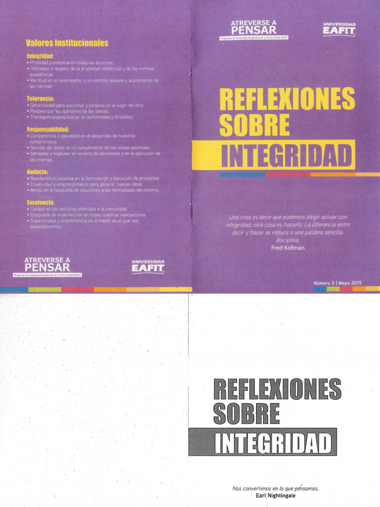 Reflexiones Sobre Integridad. No 3 - Mayo de 2015. Universidad Eafit ...