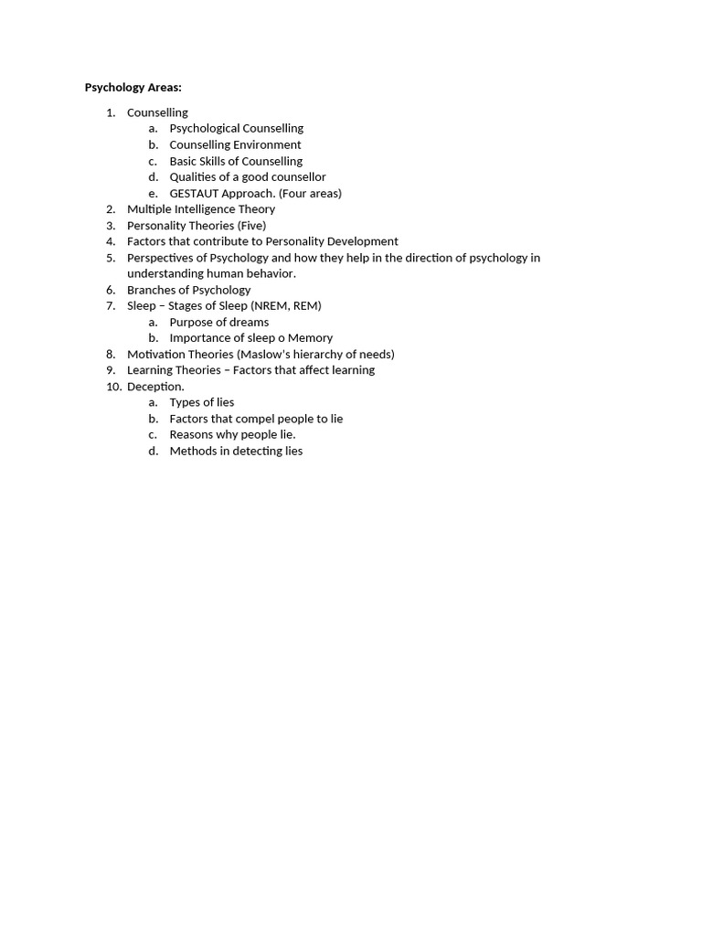 Psychology Areas | PDF