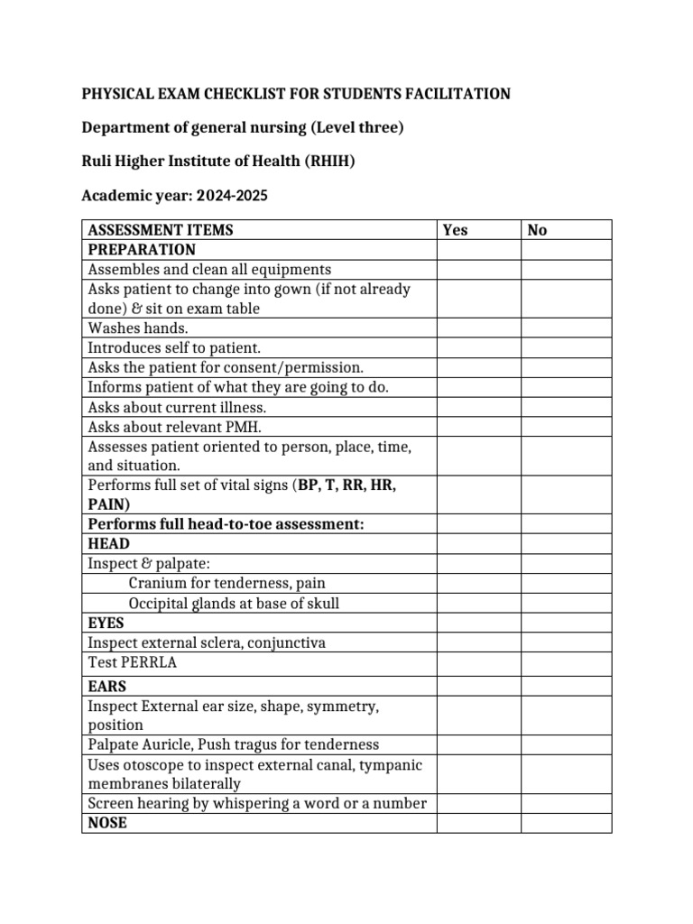 Physical Exam Checklist | PDF | Pulse | Neck