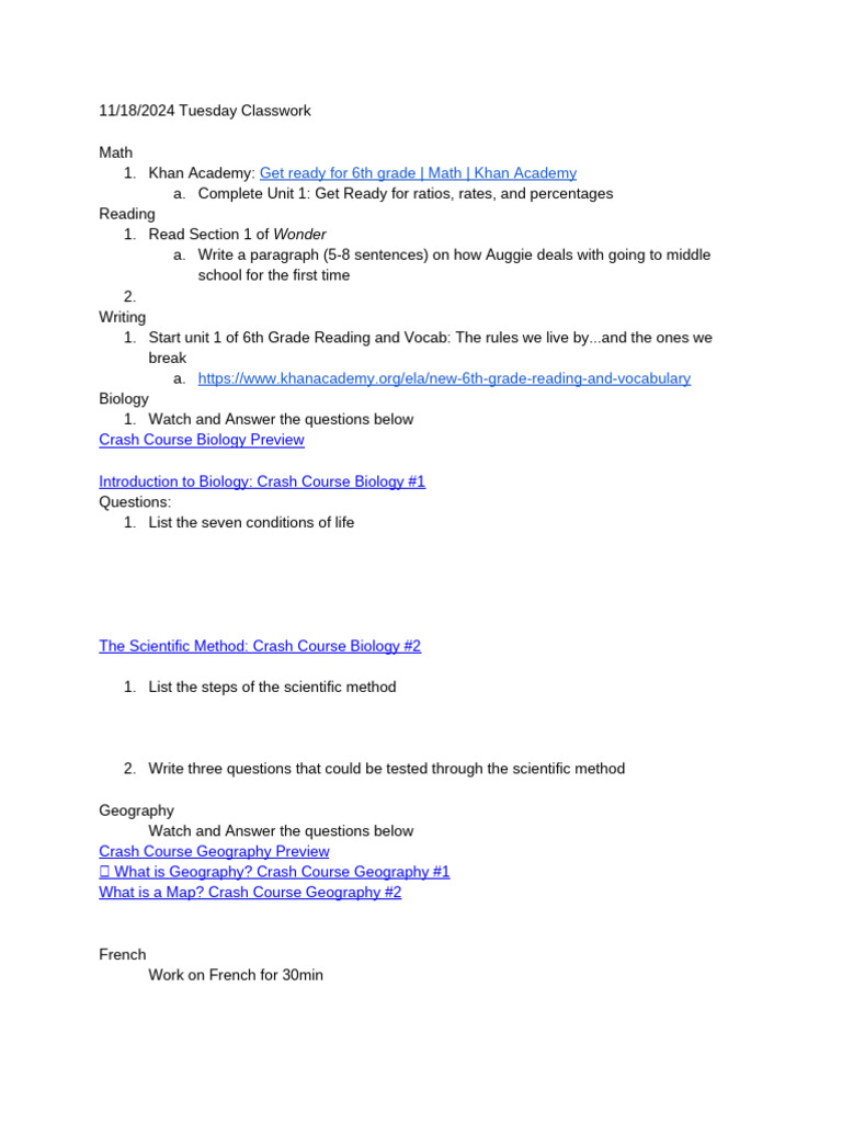 2024 Tuesday Classwork | PDF