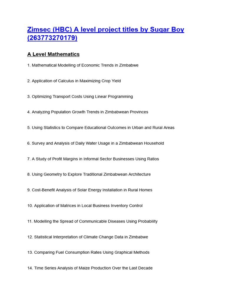 Zimsec (HBC) A Level Project | PDF | Zimbabwe | Agriculture
