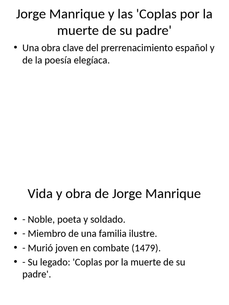 Coplas Jorge Manrique Presentacion | PDF
