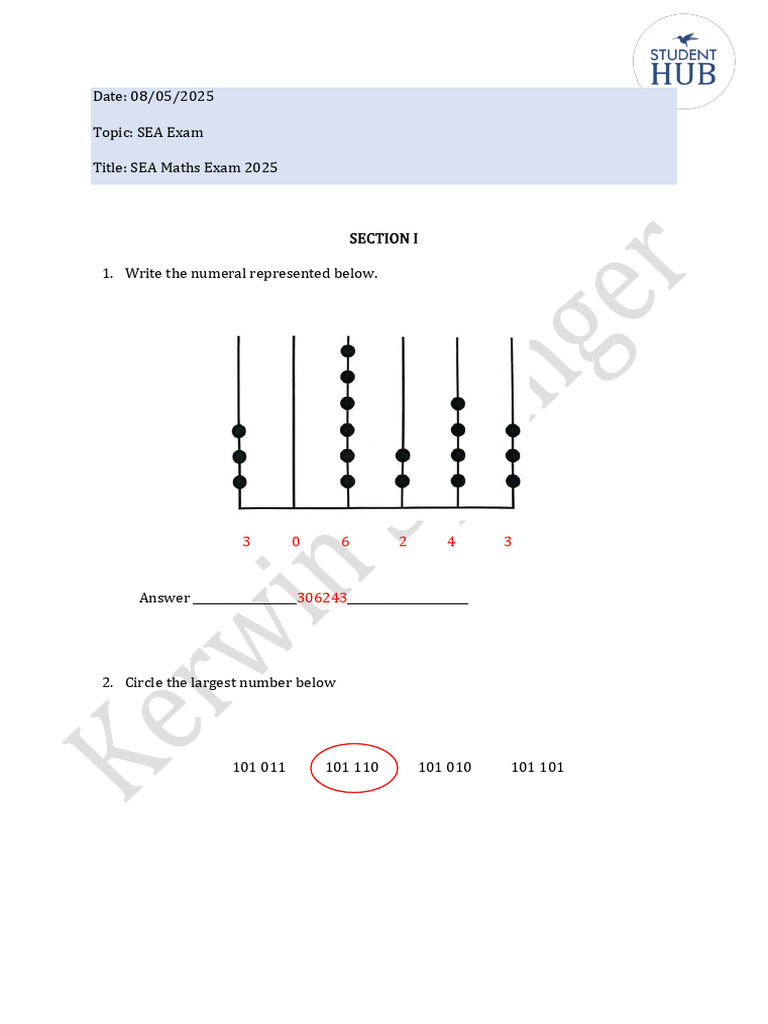 2025 SEA Maths Paper Solutions | PDF | Area | Volume