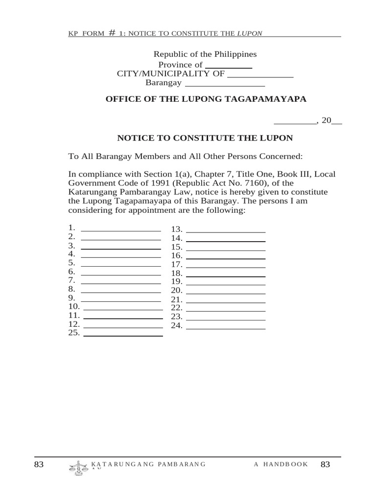 KP Form Katarungang - Pambarangay - Forms - Revised For Discussion ...