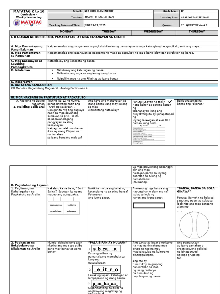 DLL - Aral Pan 4 - q1 w2 Final Jewel | PDF