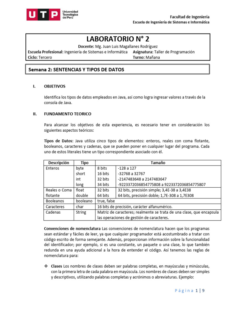 UTP Guia de Laboratorio 2 | PDF | Java (lenguaje de programación) | Poco