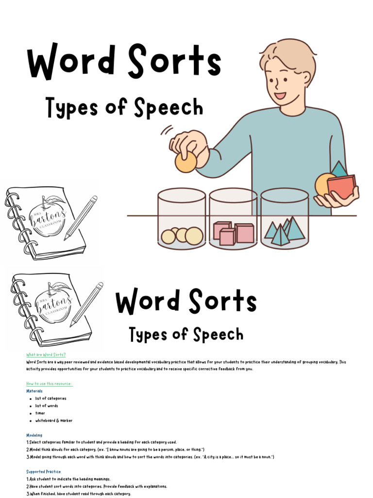 Parts of Speech Word Sorts | PDF | Part Of Speech | Semantics