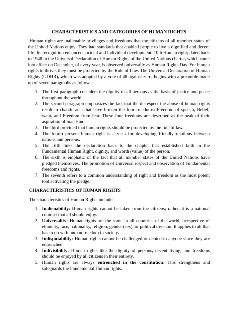 Characteristics and Categories of Human Rights | PDF | Human Rights ...