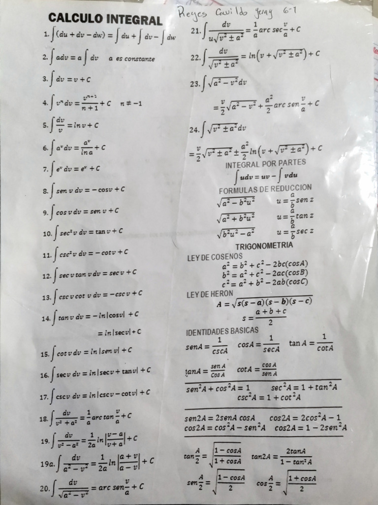 Formulario de integrales e derivadasmmmm | PDF