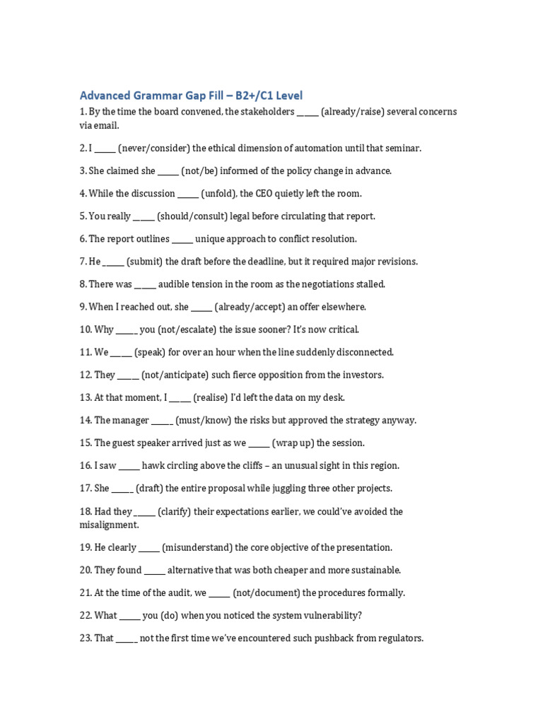 Advanced Grammar Gap Fill B2 C1 | PDF