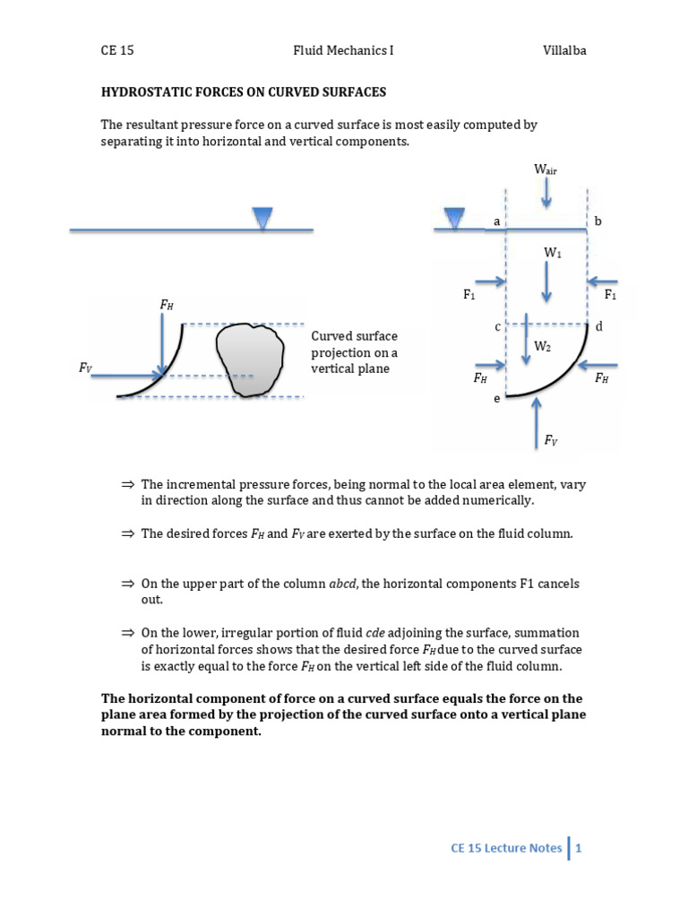 2d - Hydrostatic Forces On Curved Surfaces | PDF | Pressure | Force