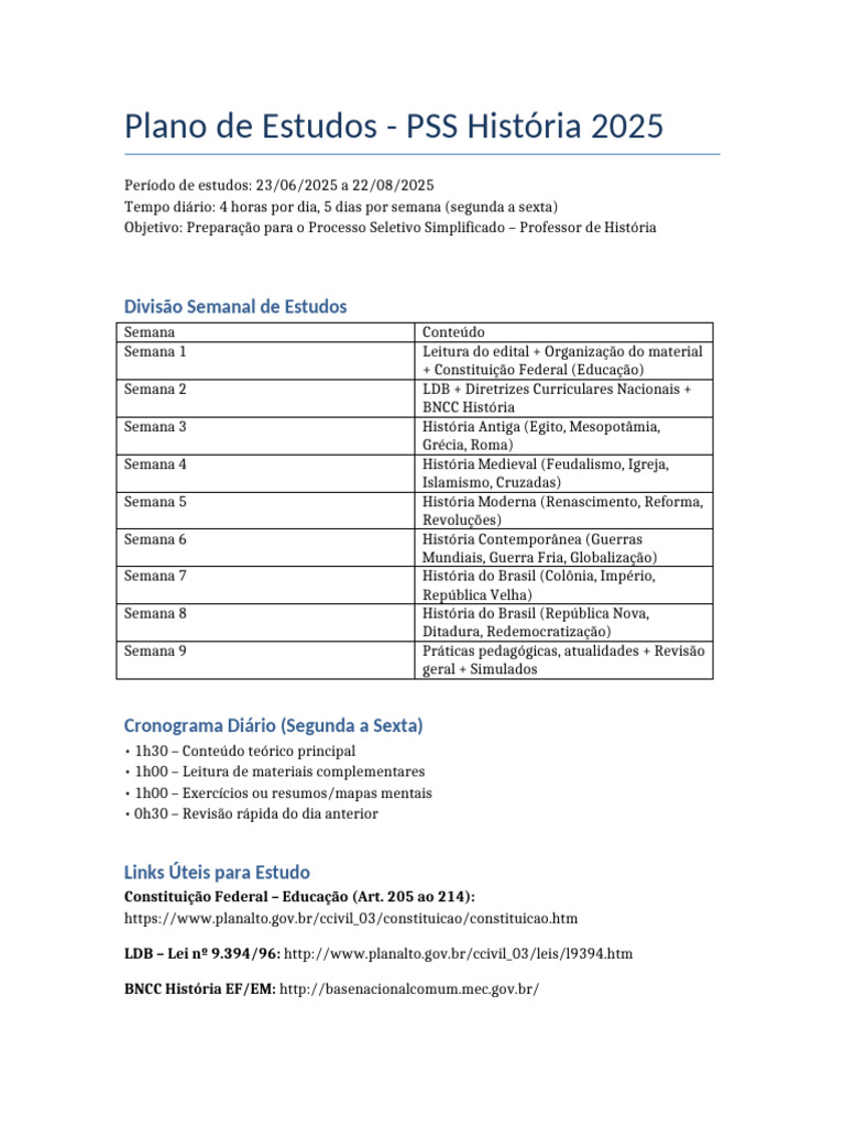 Plano Estudos Historia PSS 2025 Com Mapas | PDF | Brasil | História Antiga