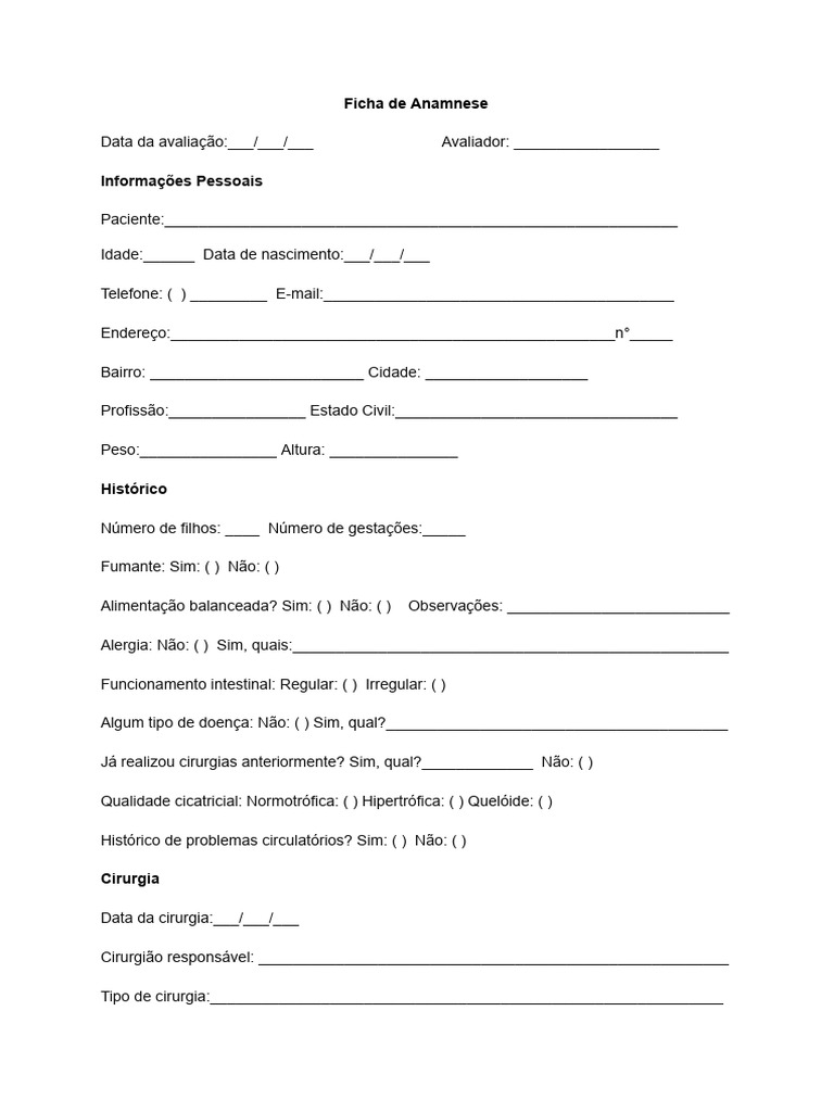Ficha de Anamnese - Ebook | PDF | Sistema de saúde | Remédio