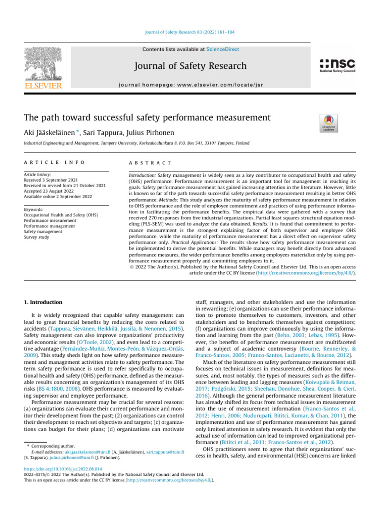 The Path Toward Successful Safety Performance Measurement | PDF | Safety