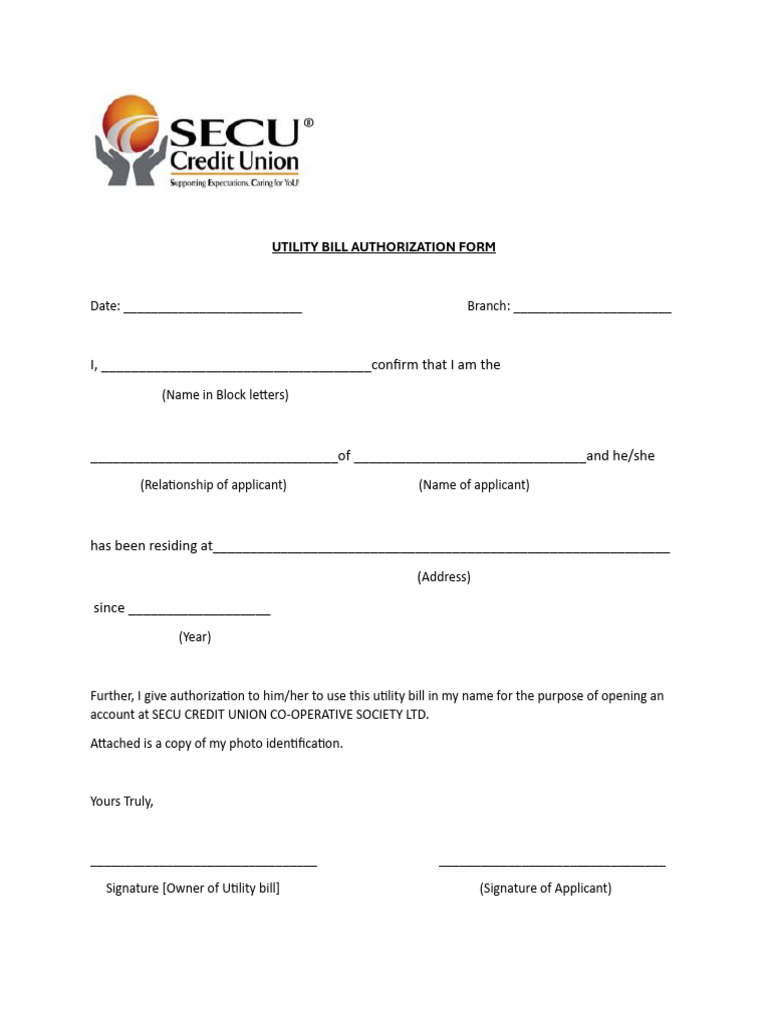 Utility Bill Authorization Form 2024 | PDF