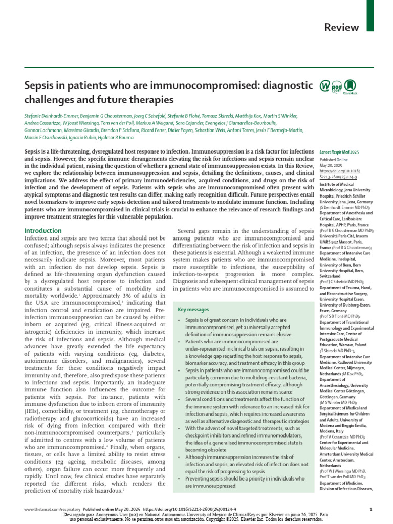 Sepsis Challenges in Immunocompromised Patients | PDF | Inflammation ...