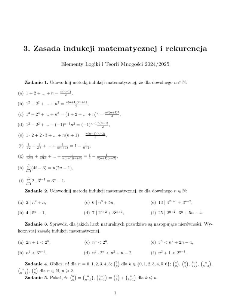 3 Zasada Indukcji Matematycznej I Rekurencja | PDF