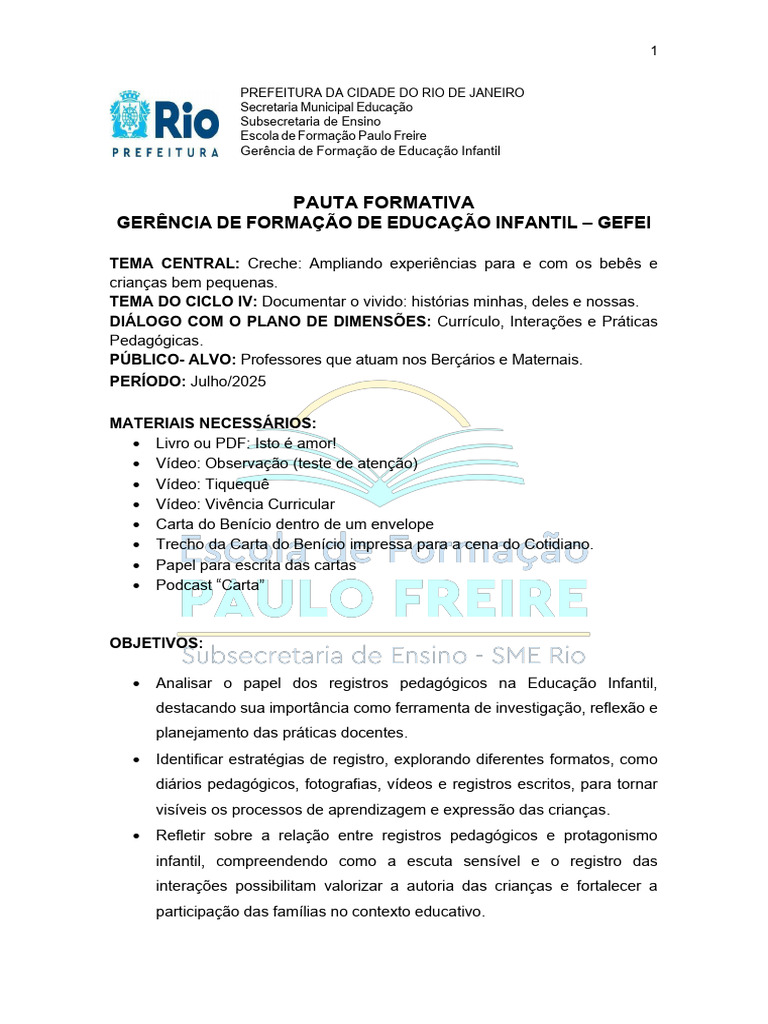 Pauta Creche Ciclo IV | PDF | Pedagogia | Pré-escola