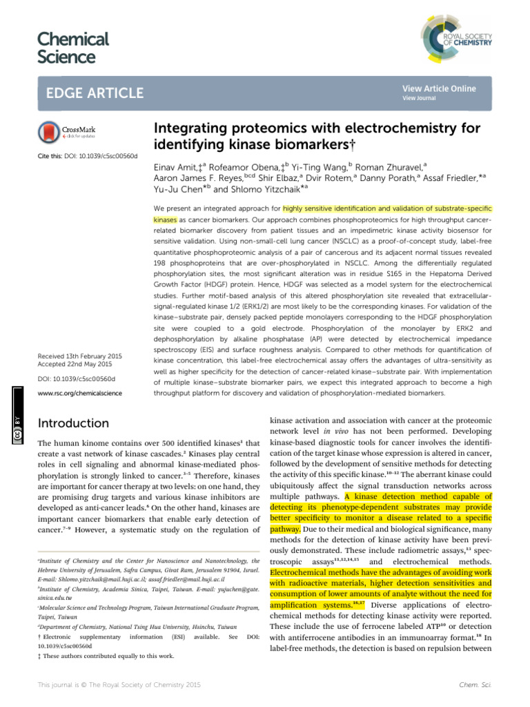 Integrating Proteomics With Electrochemistry For Identifying Kinase ...