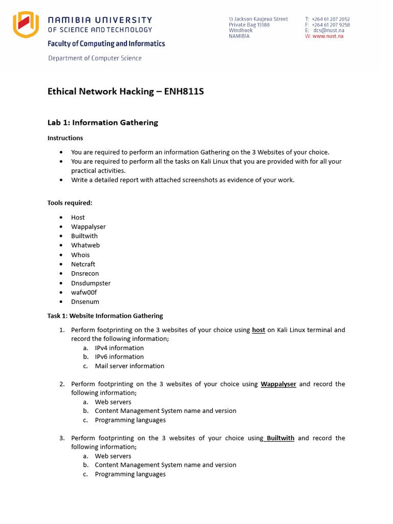 ENH811S Lab 1 Information Gathering | PDF | Domain Name System | Communications Protocols