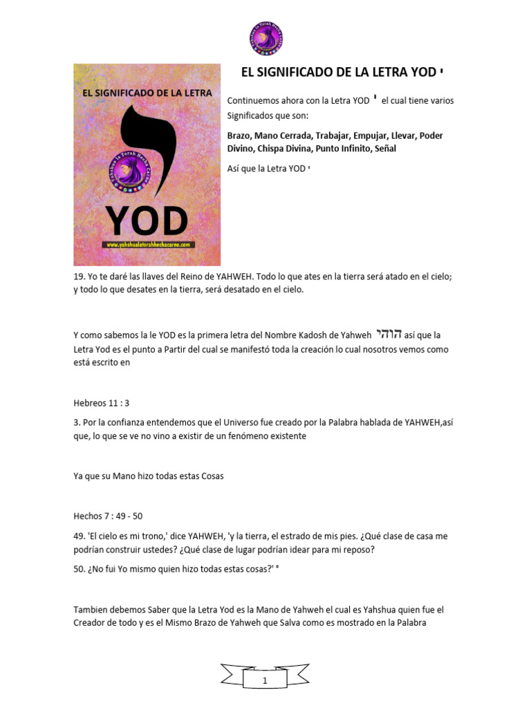 Significado de la Letra Yod en Hebreo | PDF | Creencia religiosa y doctrina